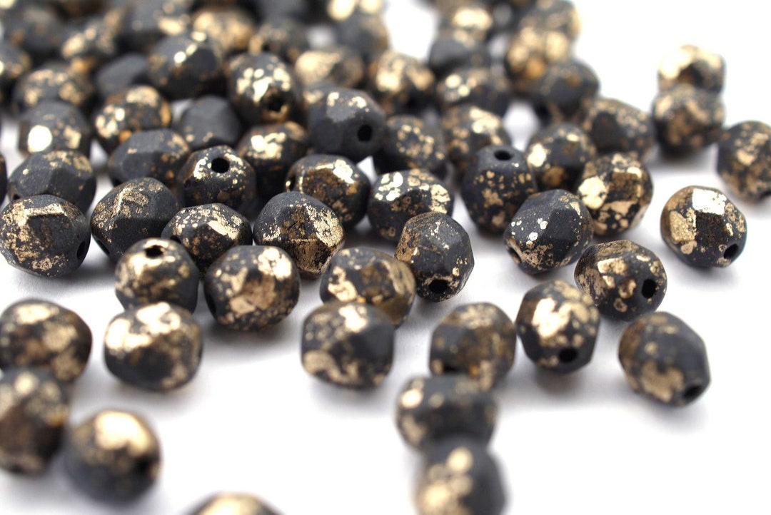 Matte Jet Gold Splash Bohemian Beads 3mm, 4mm or 6mm, Czech Fire ...