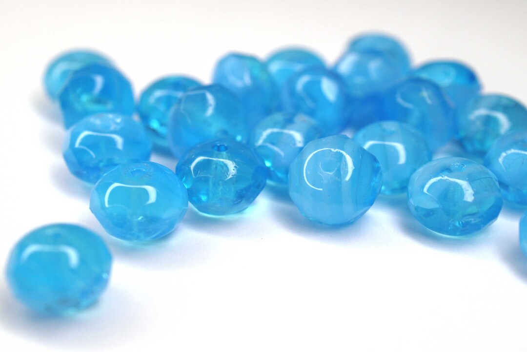 10 Marble Sky Blue Rondelle Czech Beads 6x9mm Czech Fire Polished ...