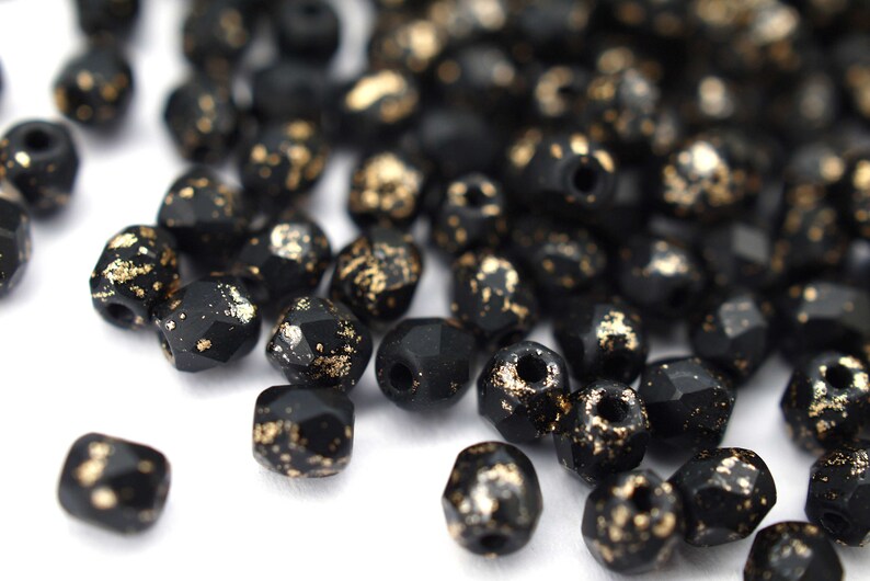 Matte Jet Gold Splash Bohemian Beads 3mm, 4mm or 6mm, Czech Fire ...