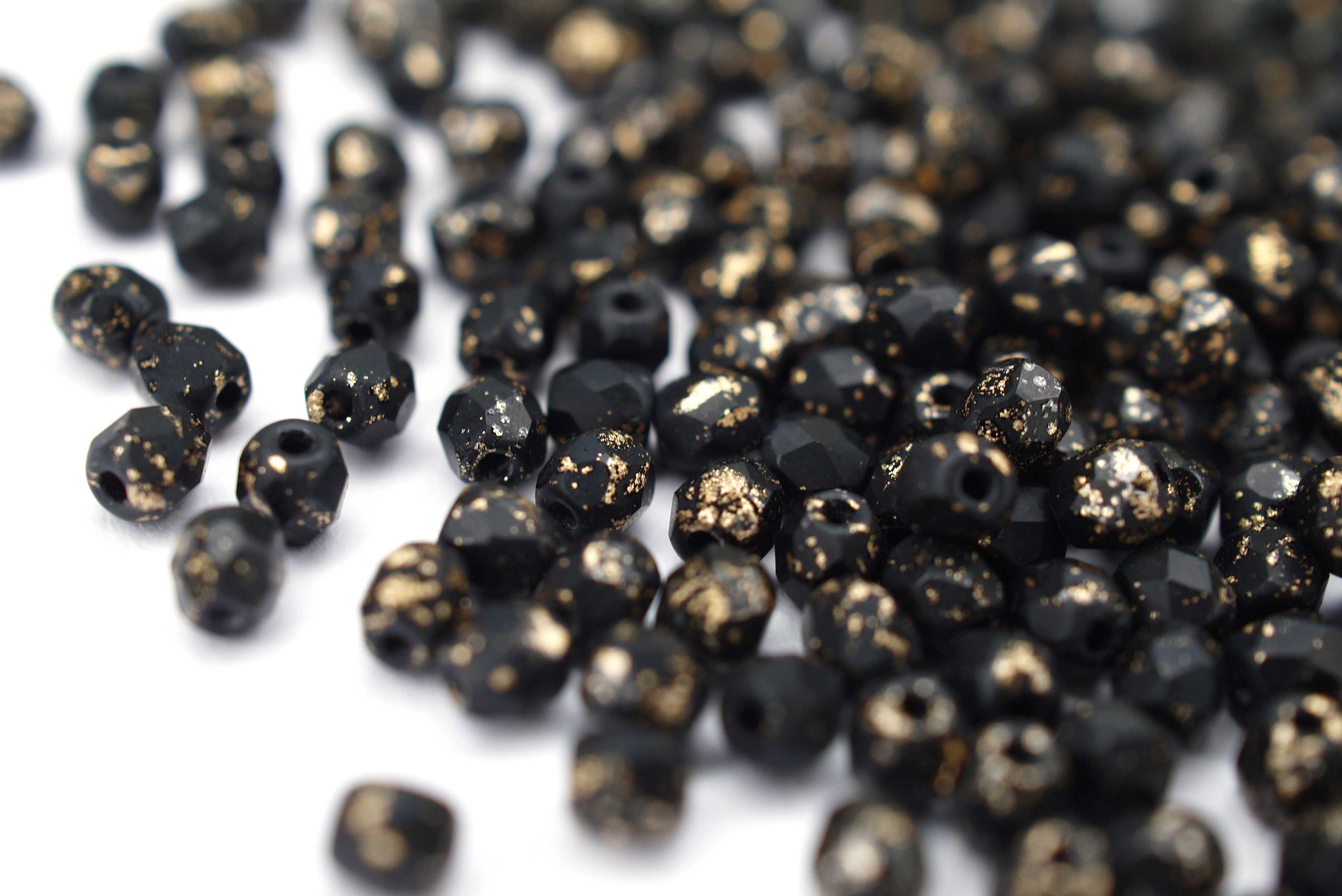 Matte Jet Gold-splash Bohemian Beads 3mm 4mm or 6mm Czech - Etsy