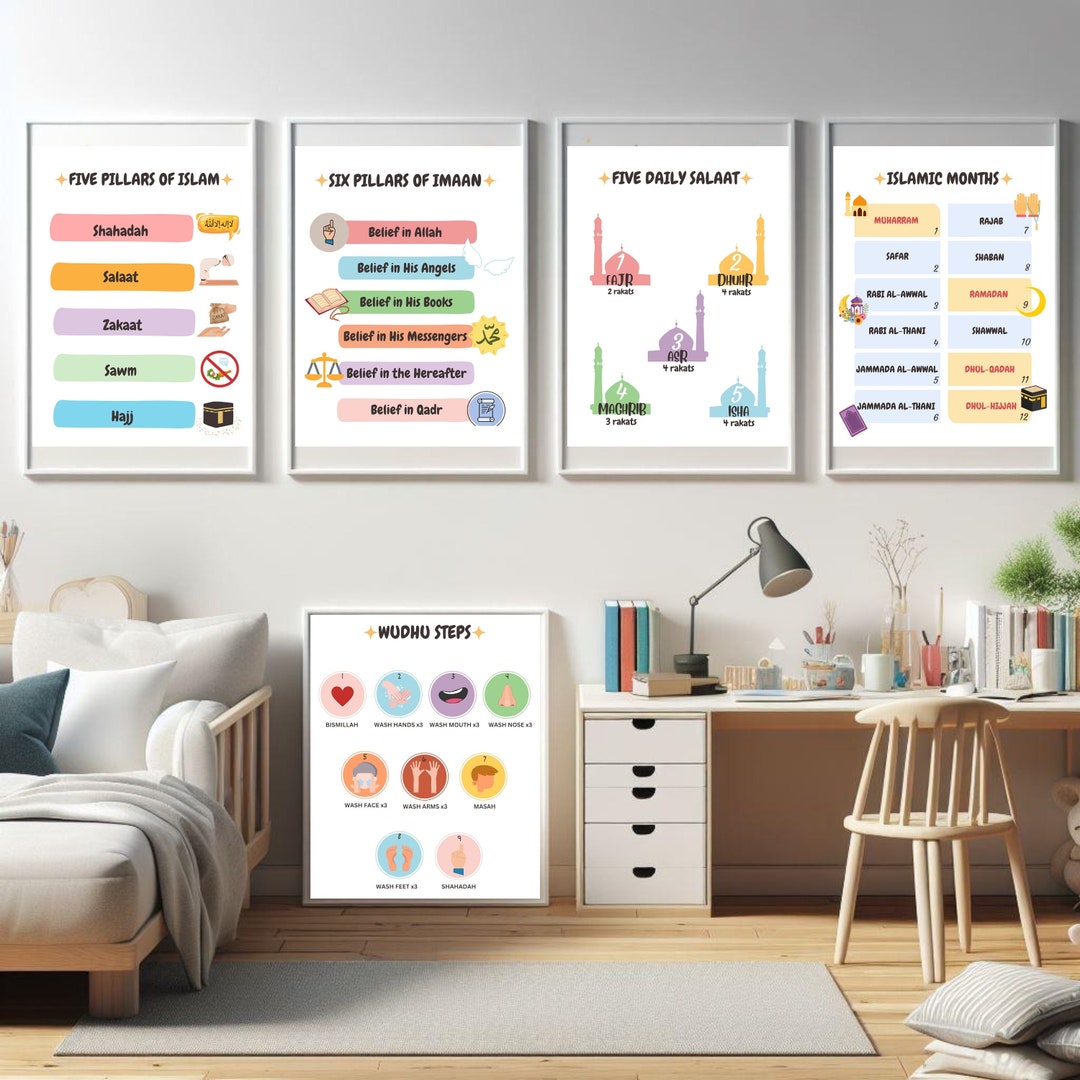 5 Colorful Islamic Educational Posters | Islamic Kids Print | Muslim ...