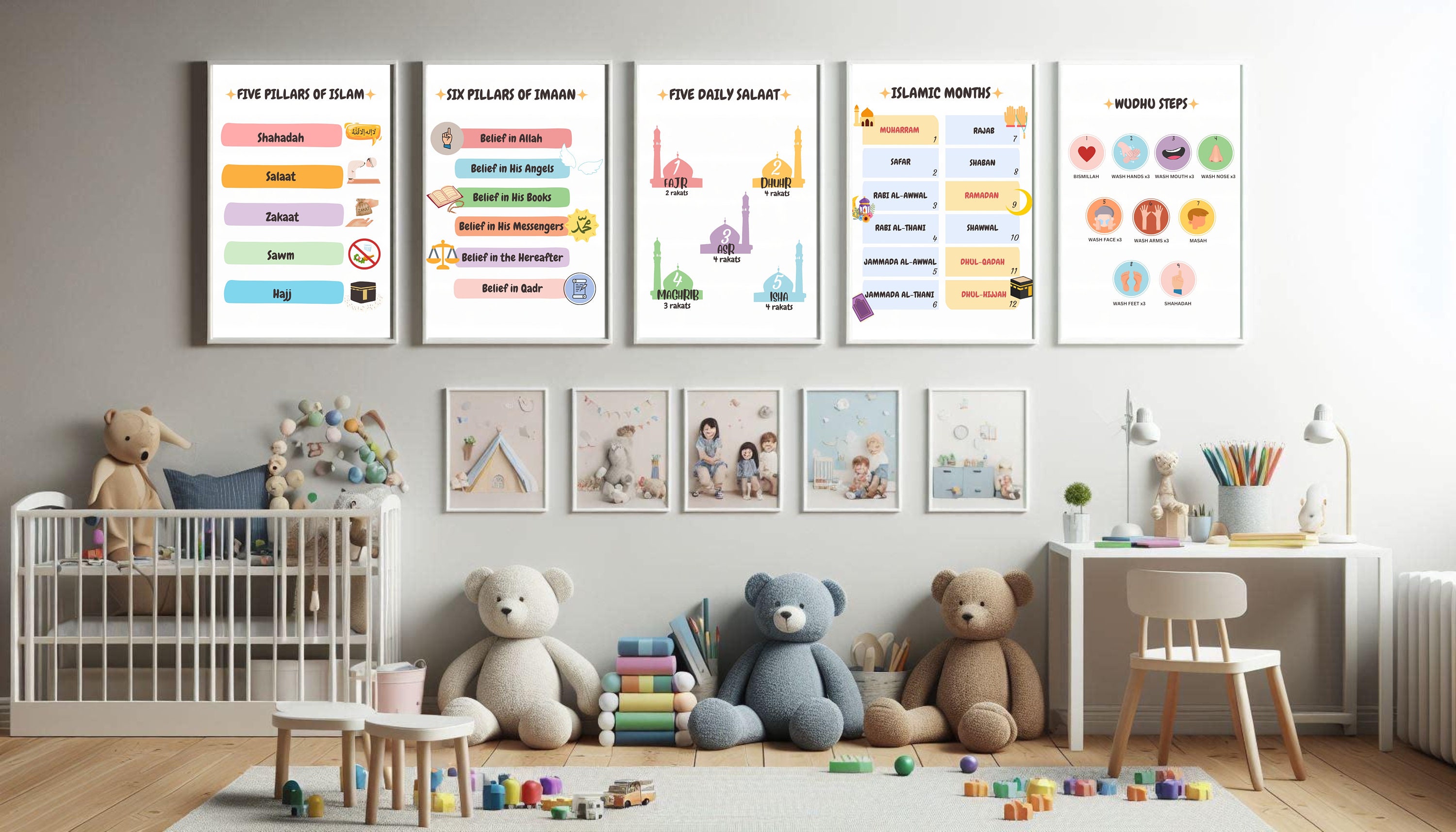 5 Colorful Islamic Educational Posters | Islamic Kids Print | Muslim ...