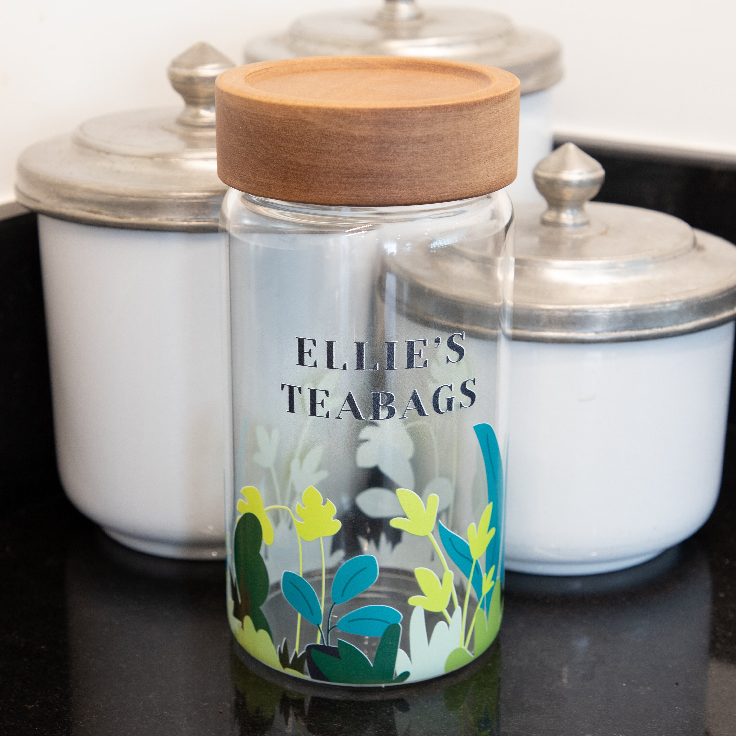 Personalised Leaves Tea Glass Storage Jar - Etsy UK