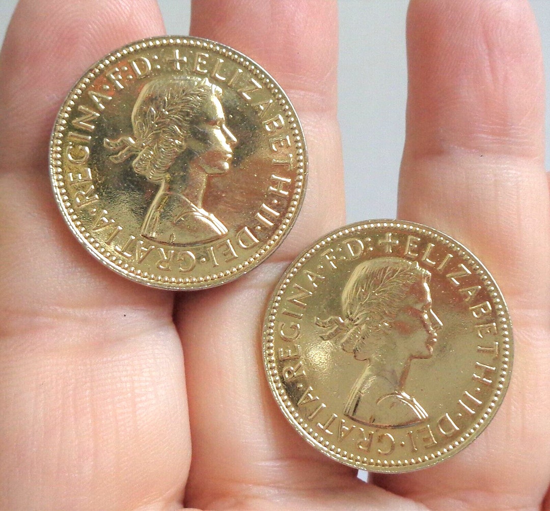 Vintage, Gold Tone, Regina Elizabeth Faux Coin Unisex Cufflinks Set. - Etsy