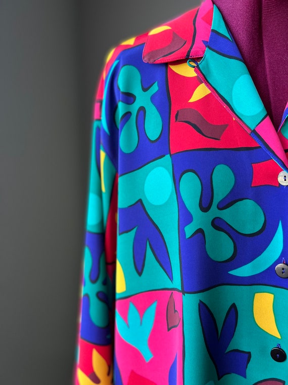 90s Chaus Colorful Pop Art Design Button Down Blouse … - Gem