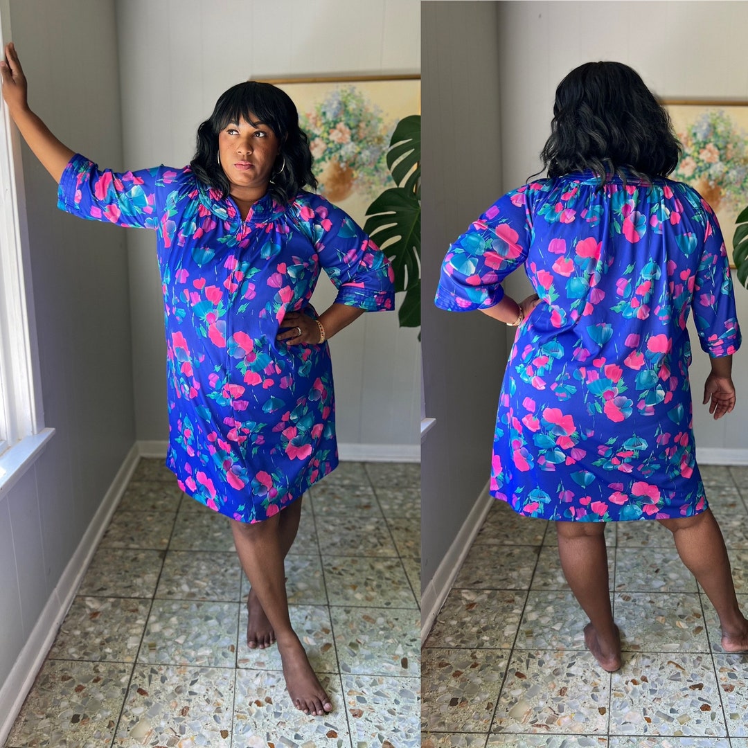 80s 90s Blue Floral Moo Moo House Dress - Etsy