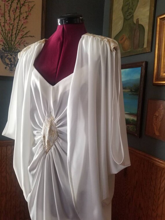 70s Draped White and Gold Sparkle Dress and Matching … - Gem