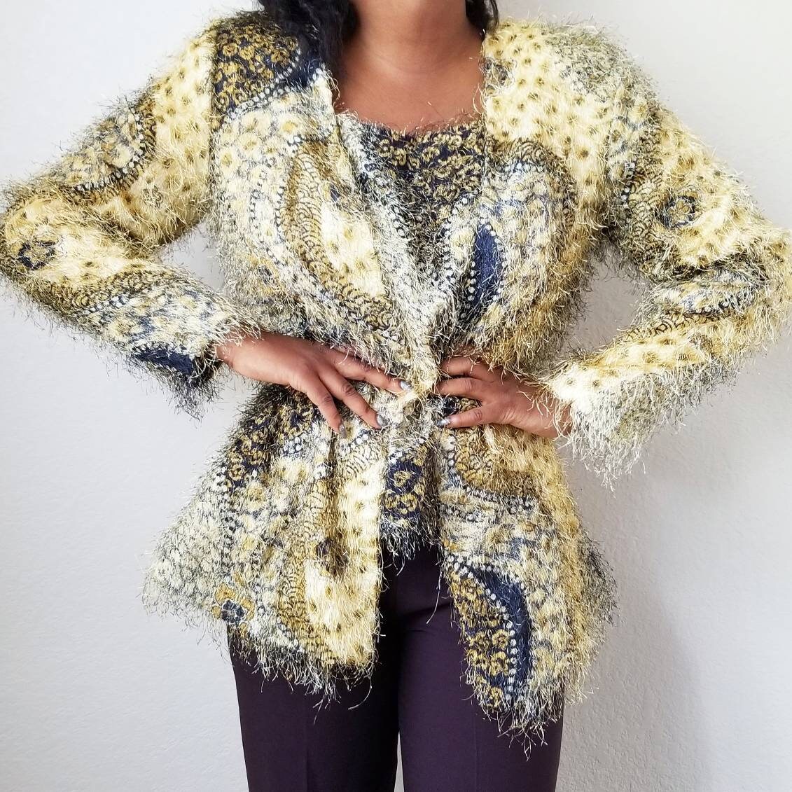 90s Russell Kemp Fuzzy Hairy Blazer Jacket and Matching Top - Etsy