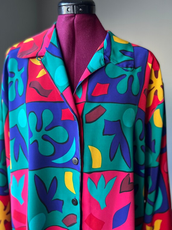 90s Chaus Colorful Pop Art Design Button Down Blouse … - Gem