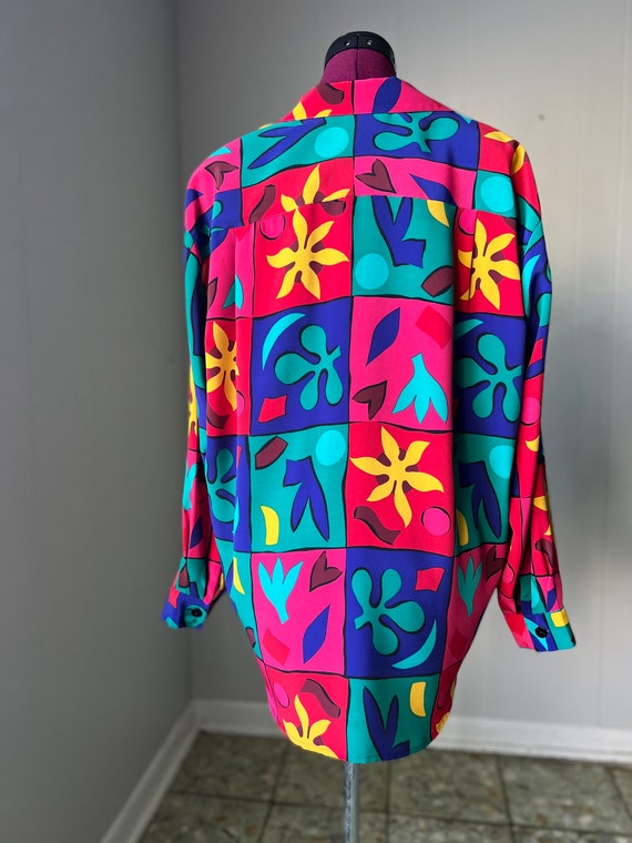 90s Chaus Colorful Pop Art Design Button Down Blouse … - Gem