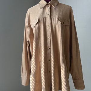 90s Joanna Tan Plus Size Western Wear Top Faux Suede Stretchy Button ...