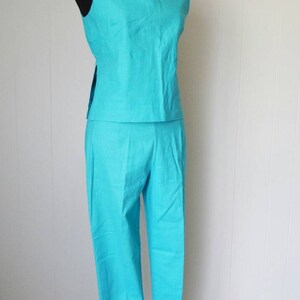 Vtg 90s 2 Piece Turquoise Linen Top and Pants | Etsy