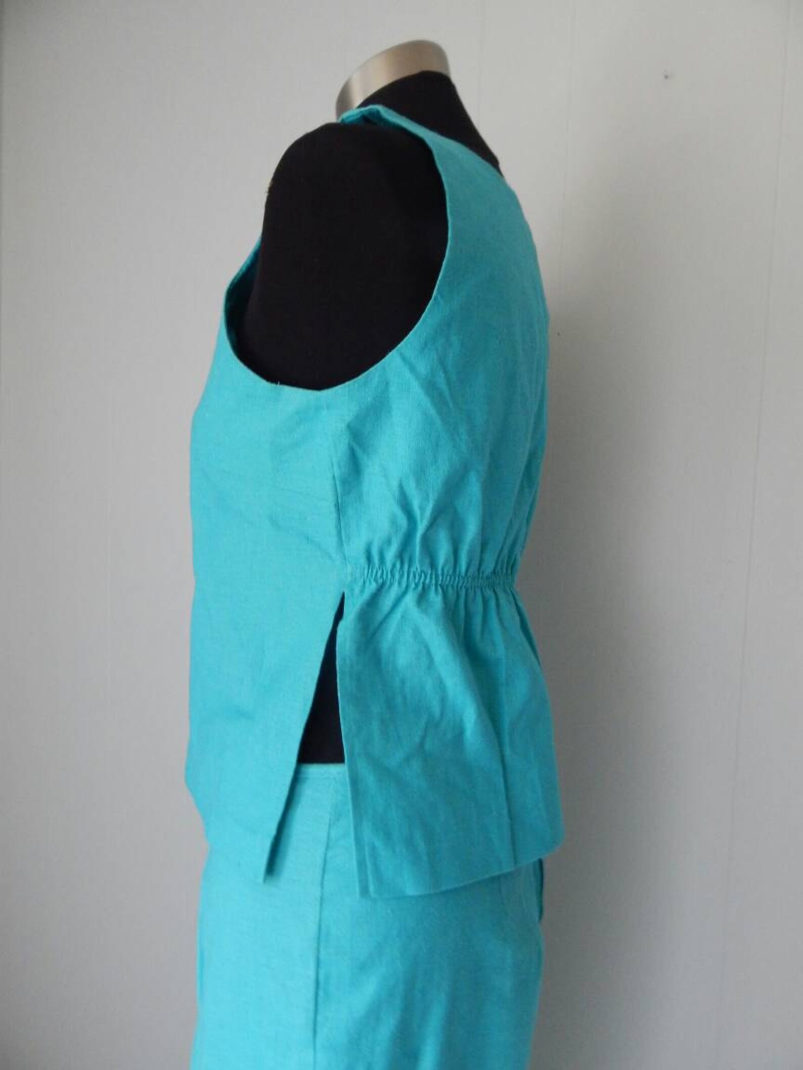 Vtg 90s 2 Piece Turquoise Linen Top and Pants | Etsy