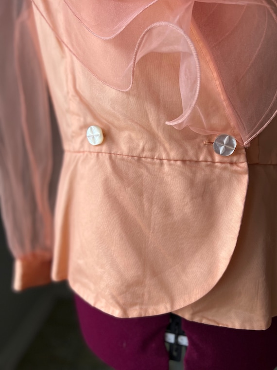 80s Nina Austin Peach Dramatic Sheer Ruffle Blouse - Gem