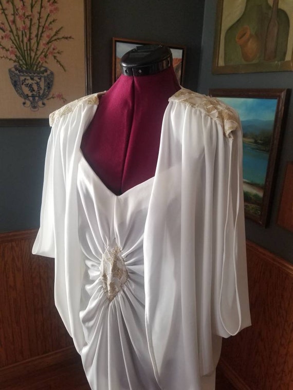 70s Draped White and Gold Sparkle Dress and Matching … - Gem