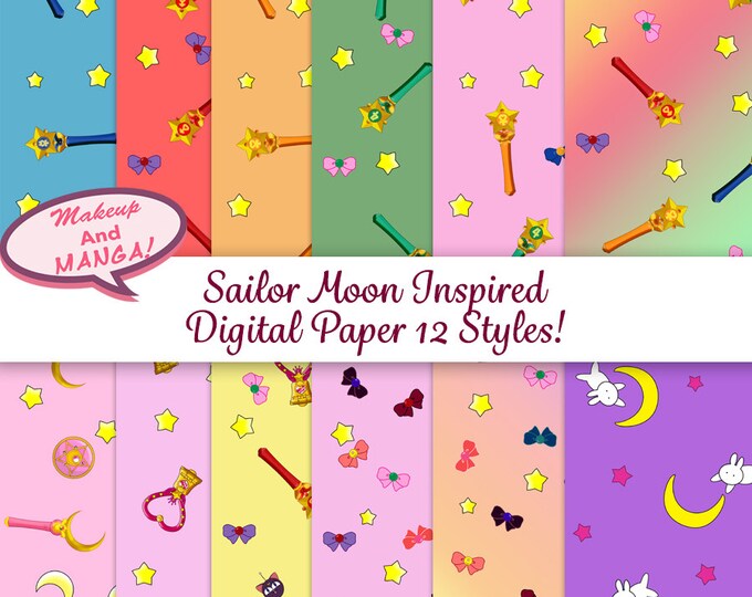 Sailor Moon Magical Girl Anime Inspired Digital Paper, 12x12, 12 Pack ...