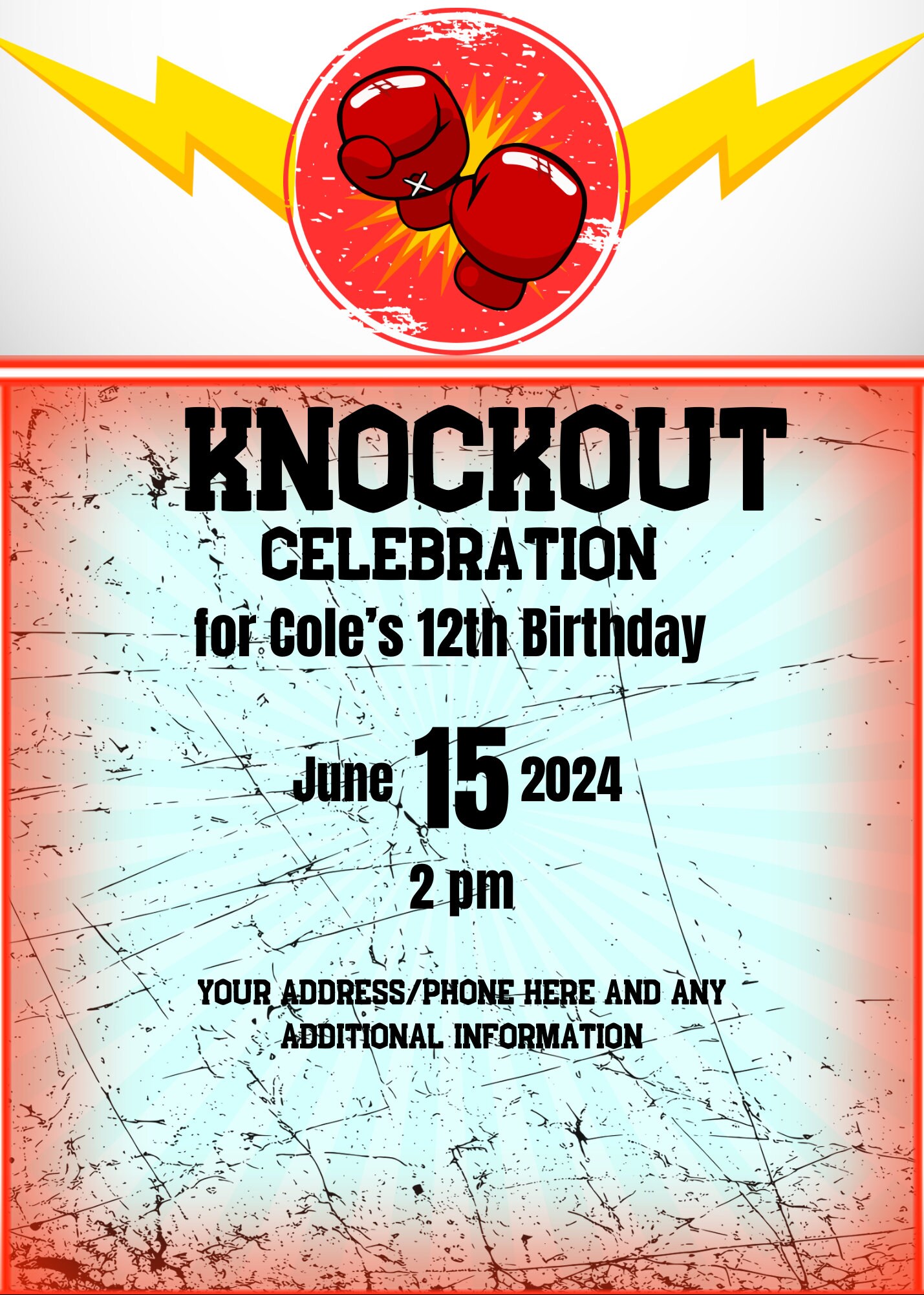 Instant Download, Boys Birthday Boxing Theme Invitation 5x7 ...