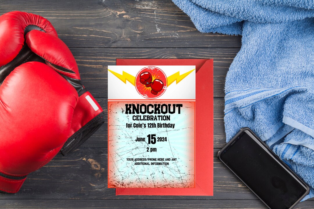 Instant Download, Boys Birthday Boxing Theme Invitation 5x7 ...