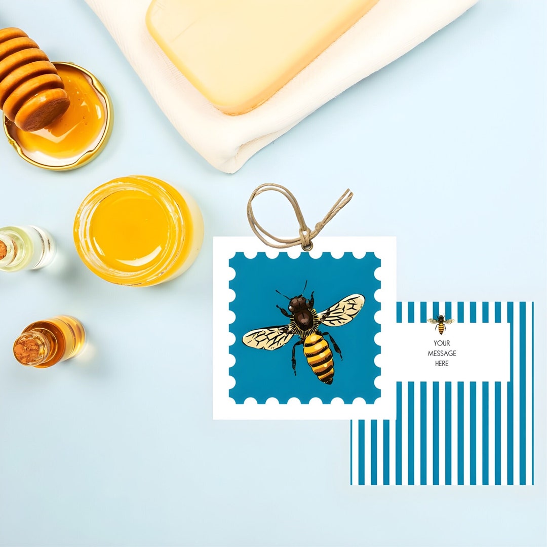 Bee Gift Tag With Honeybee Design, Summer Gift Tag With Blue and White ...