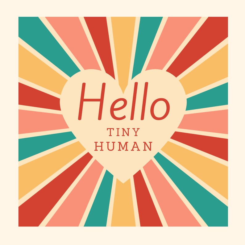 Instant Download, Customizable, Welcome Little Human, Newborn Greeting Card 3.5x3.5, Retro ...