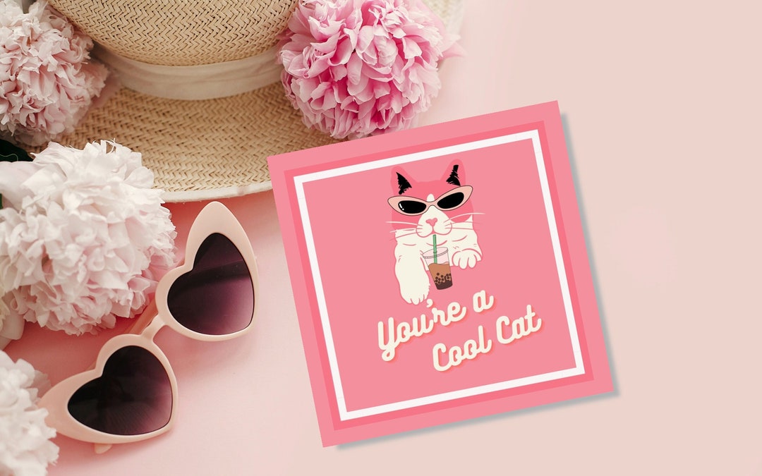 Instant Download Cool Cat Gift Tag Card, Hip Greeting Card for a Cat ...