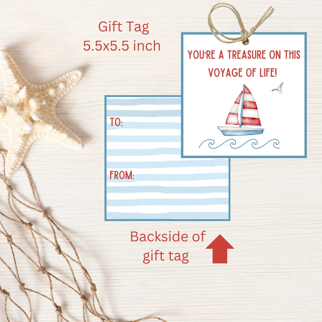 Nautical Gift Tag-sailboat Theme With Seagull and Waves-red/white ...