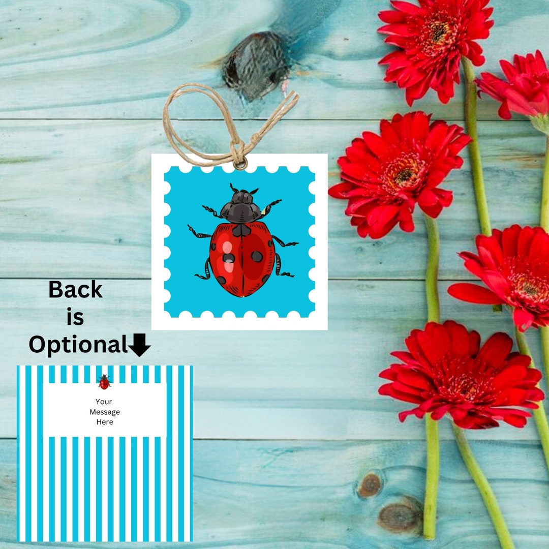 Whimsical Ladybug Gift Tag With Blue Striped Backside-nature Themed ...
