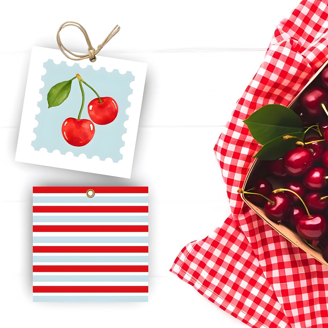 Cherry Gift Tag-double Sided Fruit Themed Tag With Watercolor Cherries ...