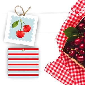 Cherry Gift Tag-double Sided Fruit Themed Tag With Watercolor Cherries ...