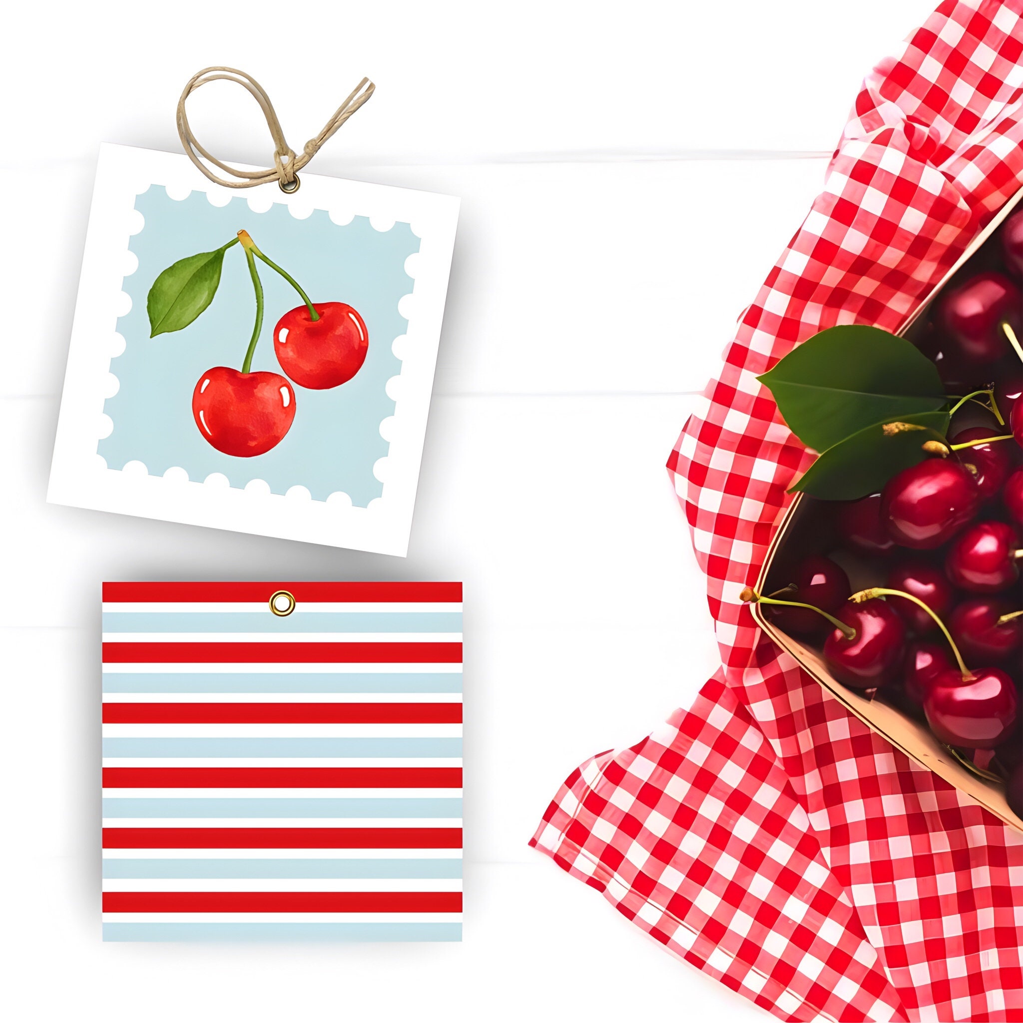 Cherry Gift Tag-double Sided Fruit Themed Tag With Watercolor Cherries ...