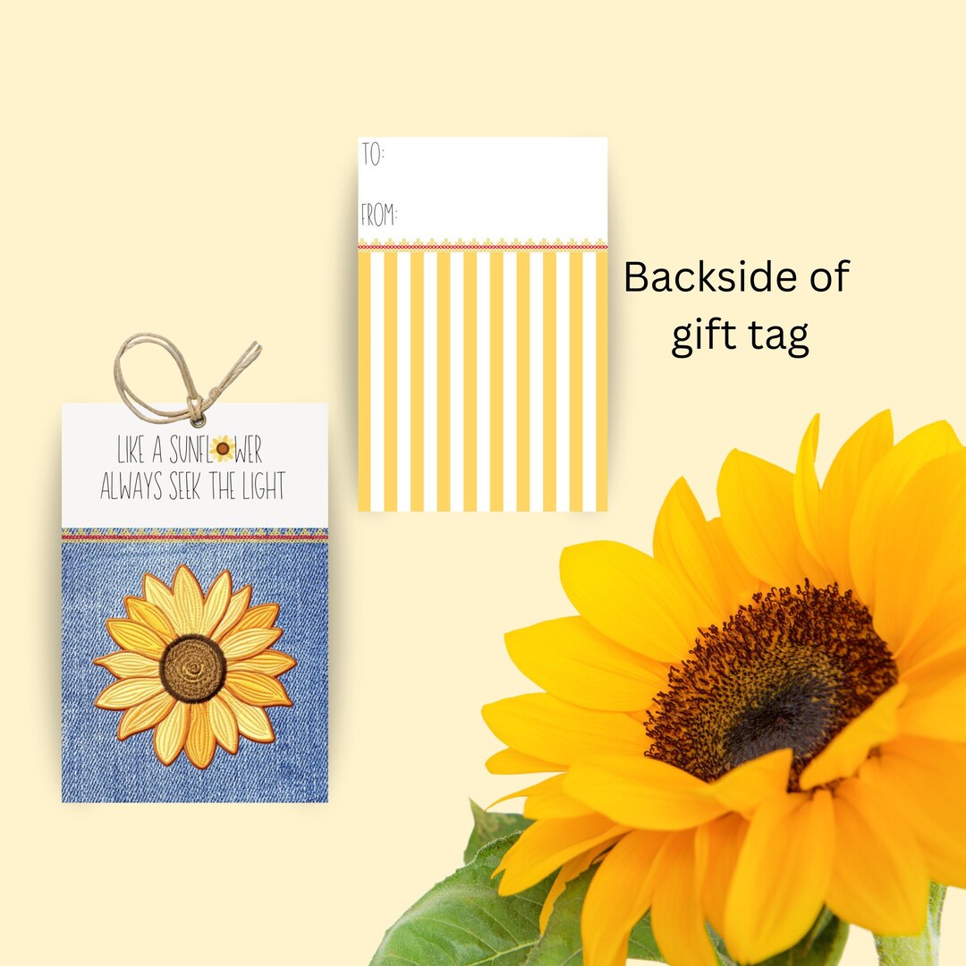 Sunflower Gift Tag-inspirational Denim Embroidered Tag W/ Positive ...