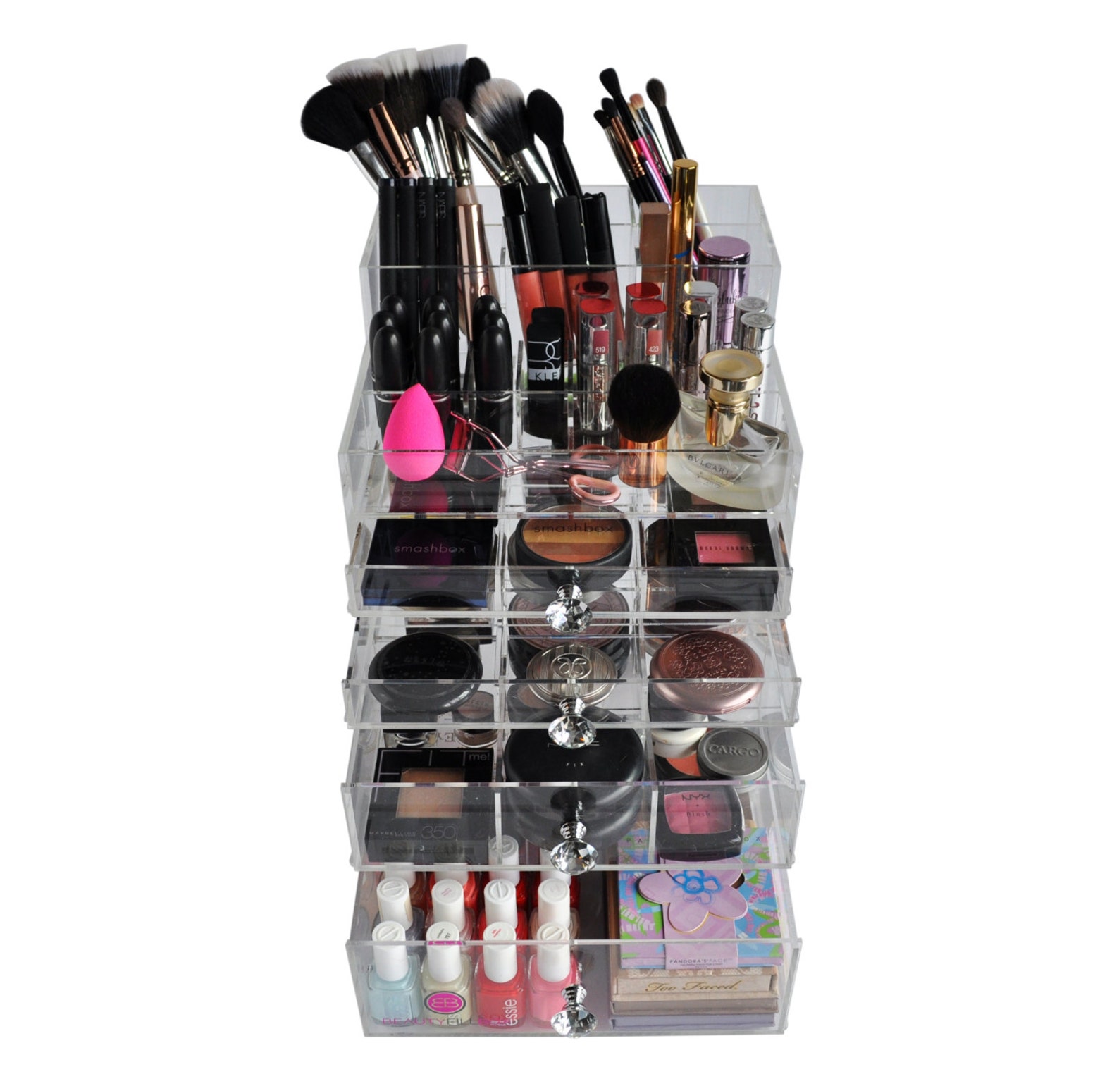 Clear Acrylic Makeup Organizer Glitzbox ALL-IN-ONE Brush Holder and ...