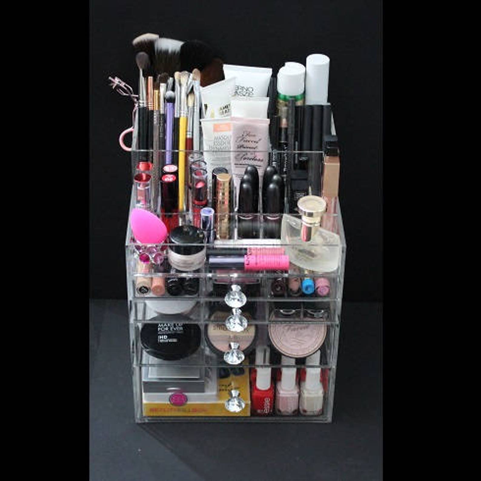 Clear Acrylic Makeup Organizer Glitzbox ALL-IN-ONE Brush Holder and ...