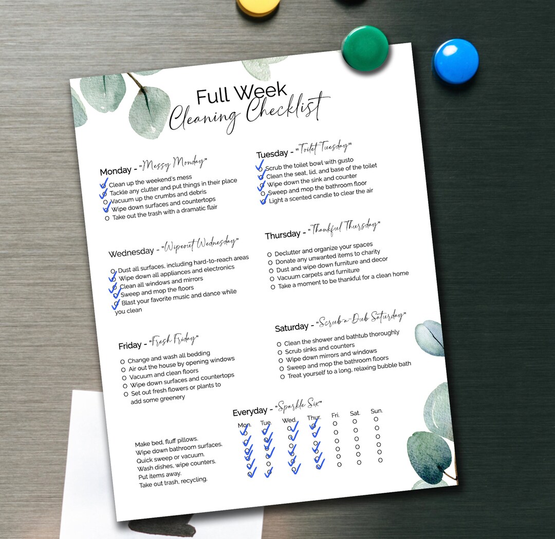 Editable Weekly ADHD Cleaning Checklist, Printable Cleaning to Do List ...