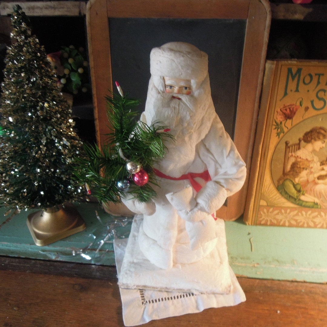 Vintage Cotton Batting Santa Claus & Feather Tree / Christmas Ded Moroz ...