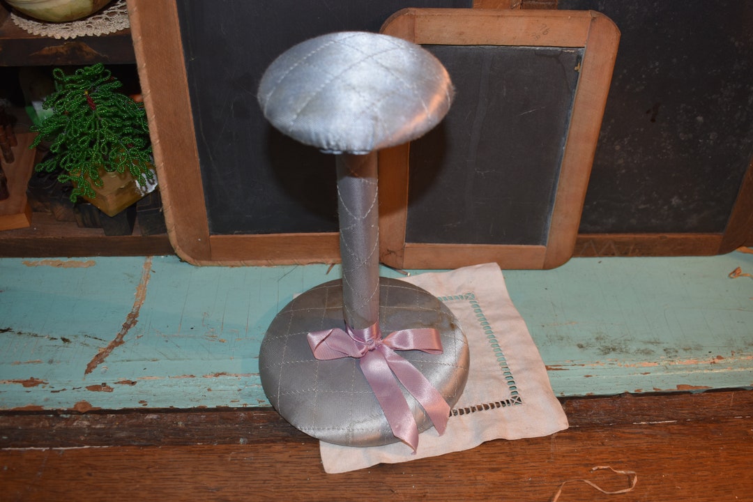 Vintage Hat Display Stand / Shabby Blue Satin Hat Stand / Hat Display ...