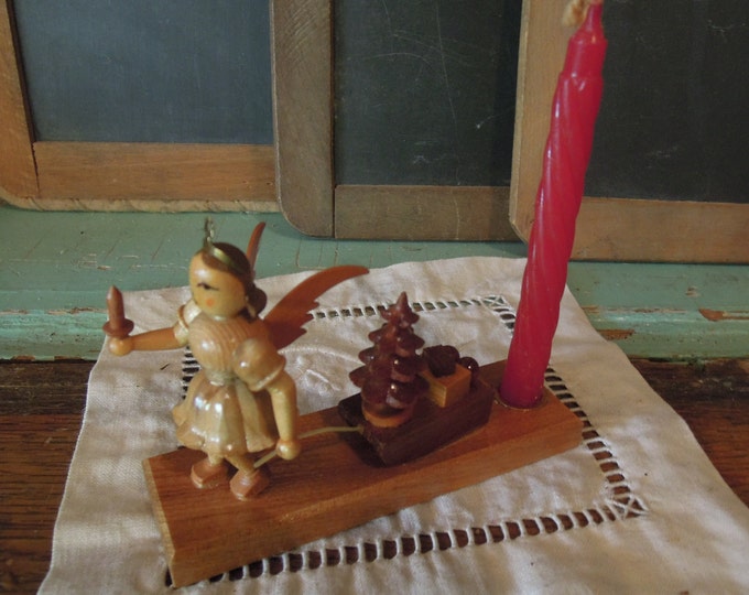 Vintage Erzgebirge Angel Pulling Sled With Christmas Tree / Candle ...
