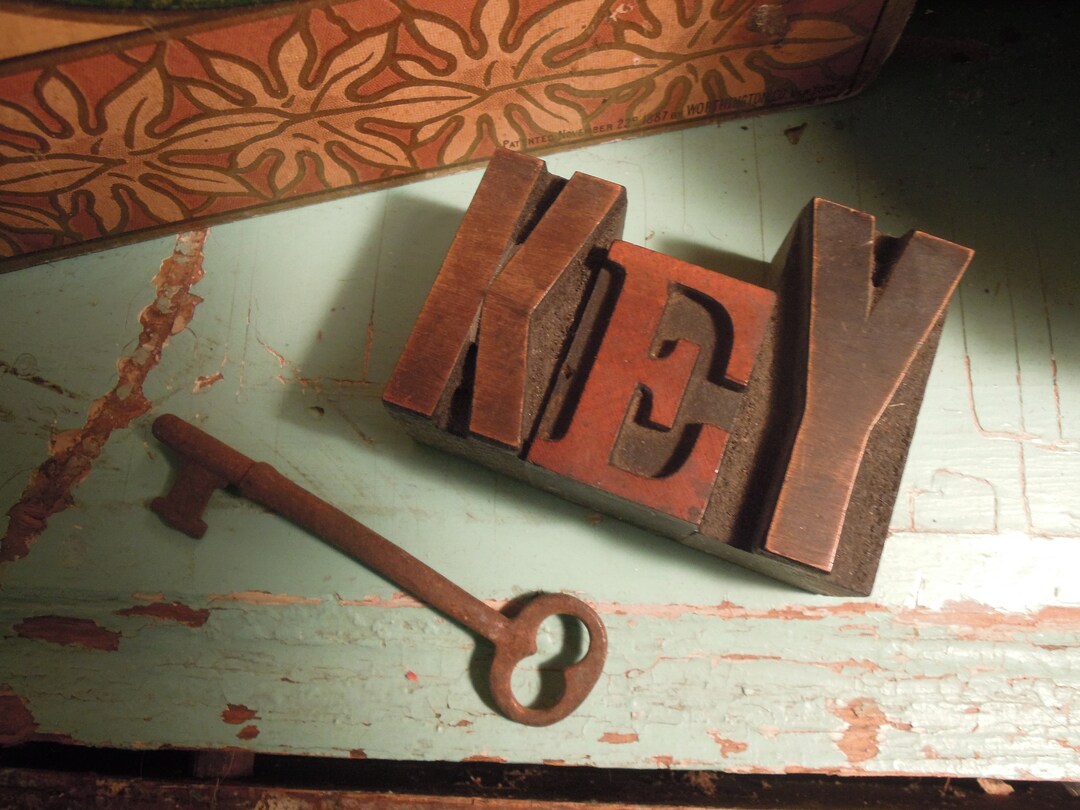 Vintage Wood Letter Blocks and Skeleton Key / Key Letter Blocks ...
