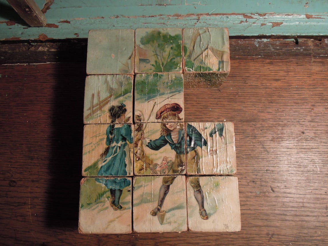 Antique Wooden Picture Blocks / Lithograph Children's | Etsy