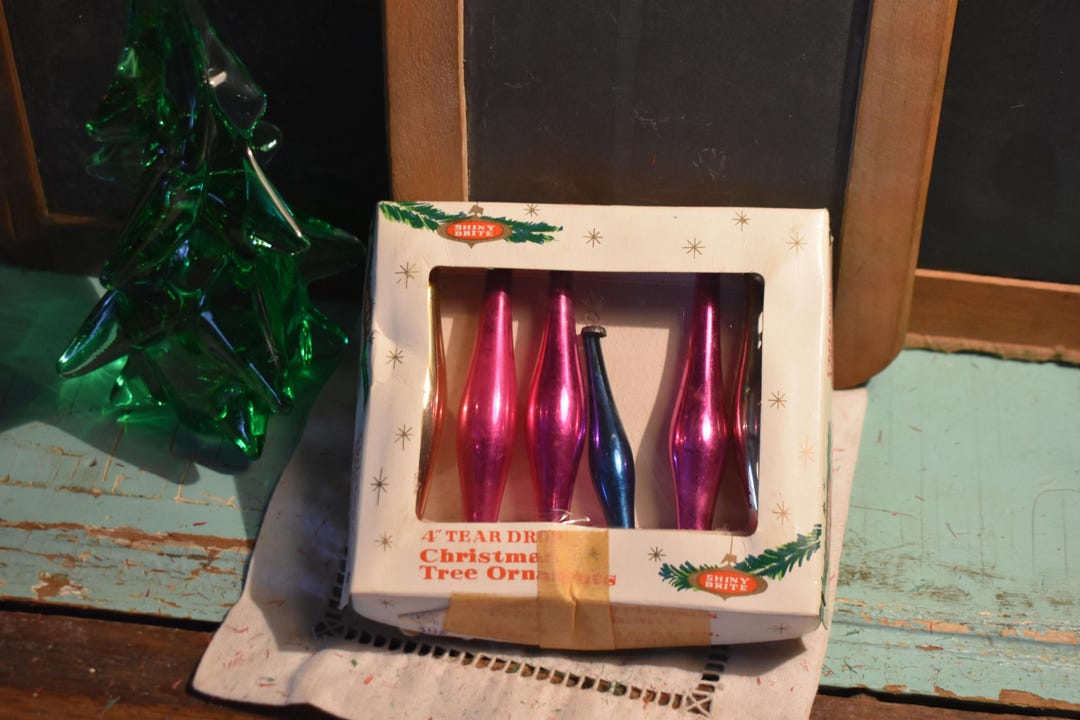 Vintage Tear Drop Ornaments / Set of 6 Glass Ornaments / Cute Shabby ...