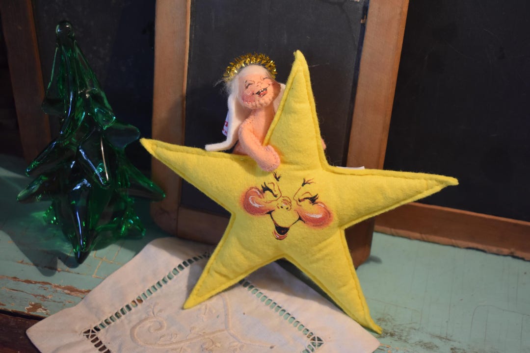 Vintage Christmas Annalee Angel Star Tree Topper / Felt Star With Angel ...