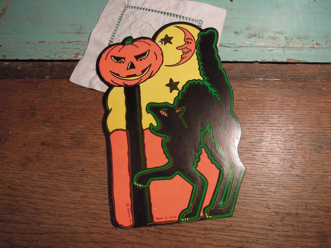 Vintage Beistle Fall Decorations / Halloween Paper Black Cat and Orange ...
