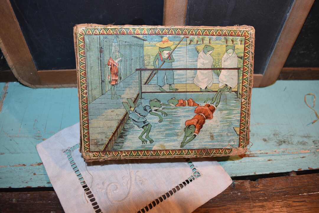 Antique German Box of Puzzle Picture Blocks / Lithograph Children's ...