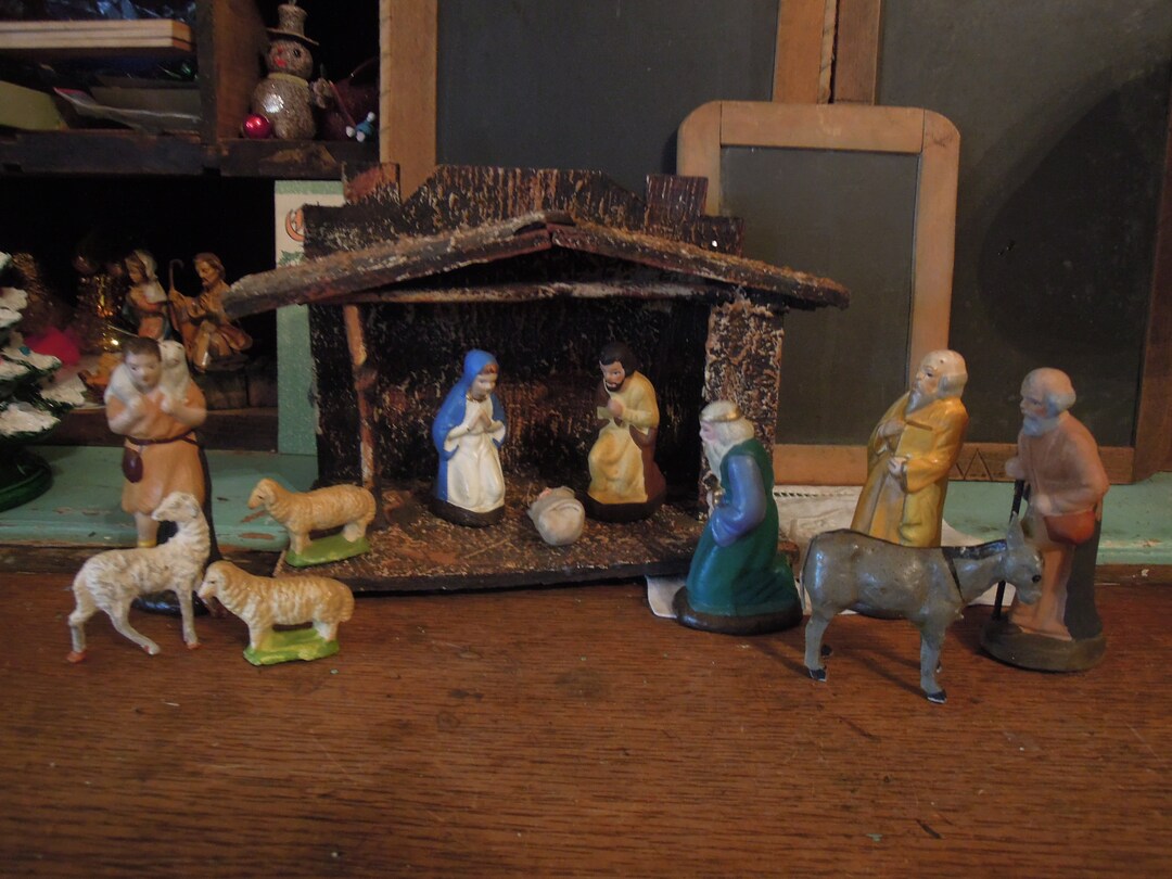 Vintage German Putz Nativity / Saint Joseph Mary and Jesus - Etsy
