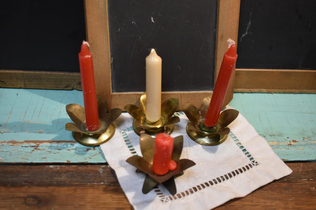 Vintage German Star Candle Holders / Four Gold German Stars & Candles ...
