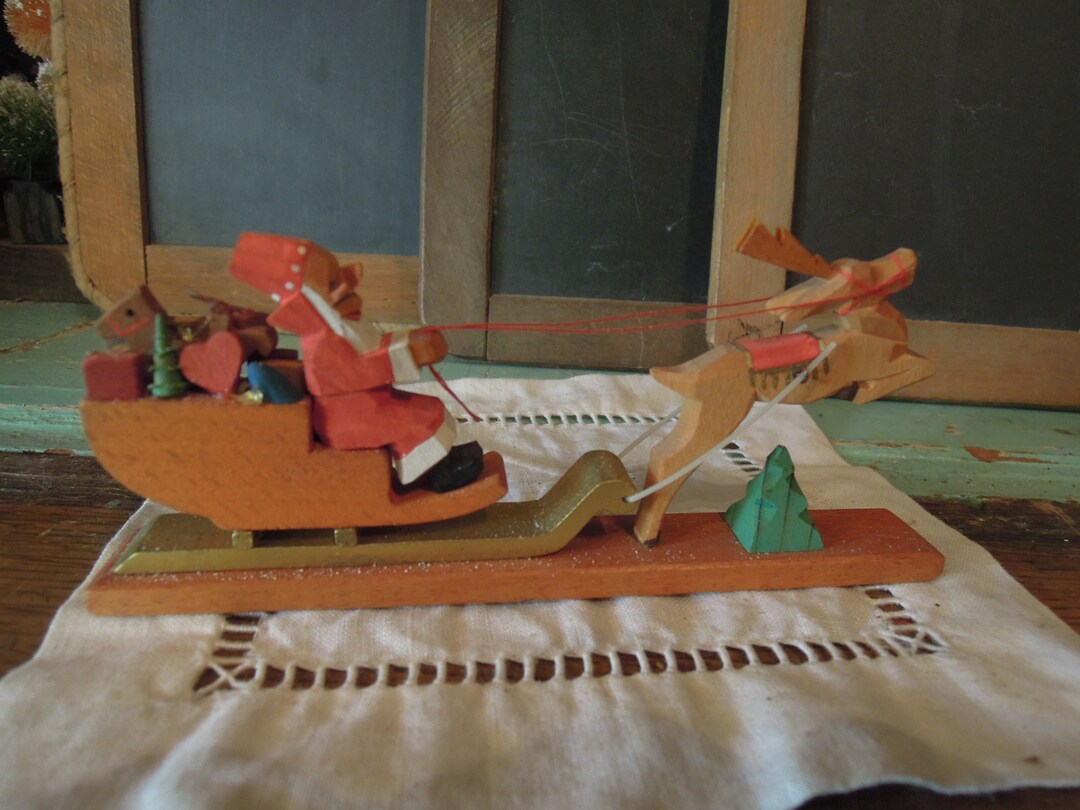 Vintage Erzgebirge Santa and Sled With Christmas Tree / Christmas Tiny ...