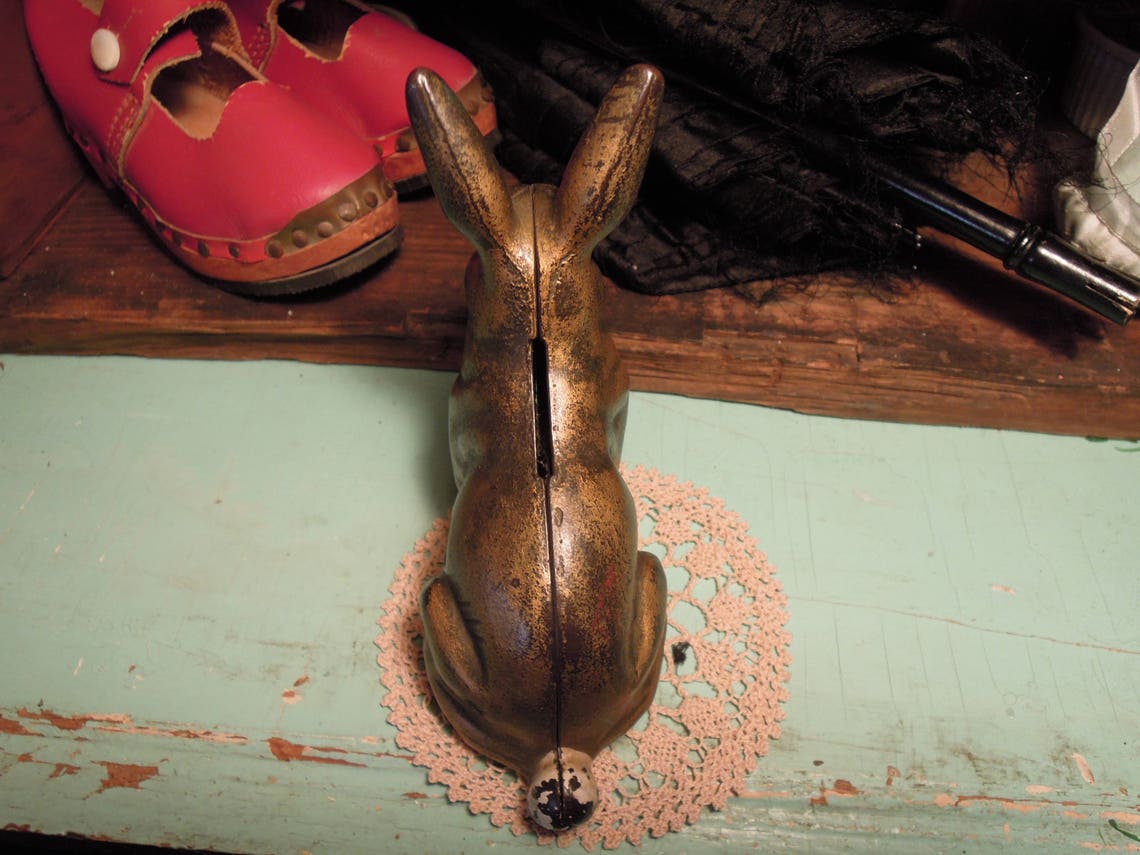 Vintage Antique Iron Bunny Bank / Cast Iron Rabbit Coin - Etsy
