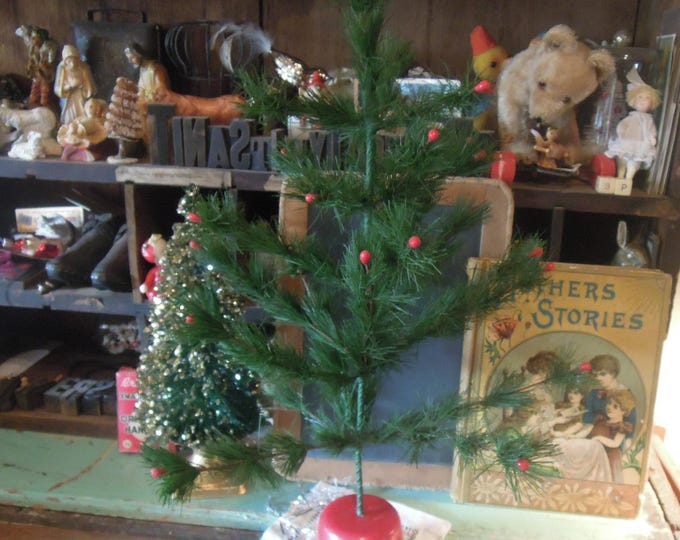 Vintage Christmas Green Table Top Tree / Vintage Faux Tree With Red ...