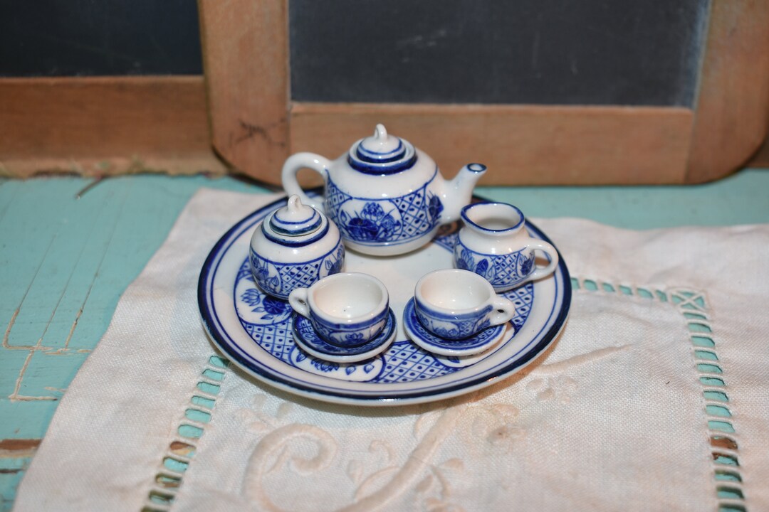 Vintage Mini Tea Set / Five Piece Tea Set on Tray - Etsy