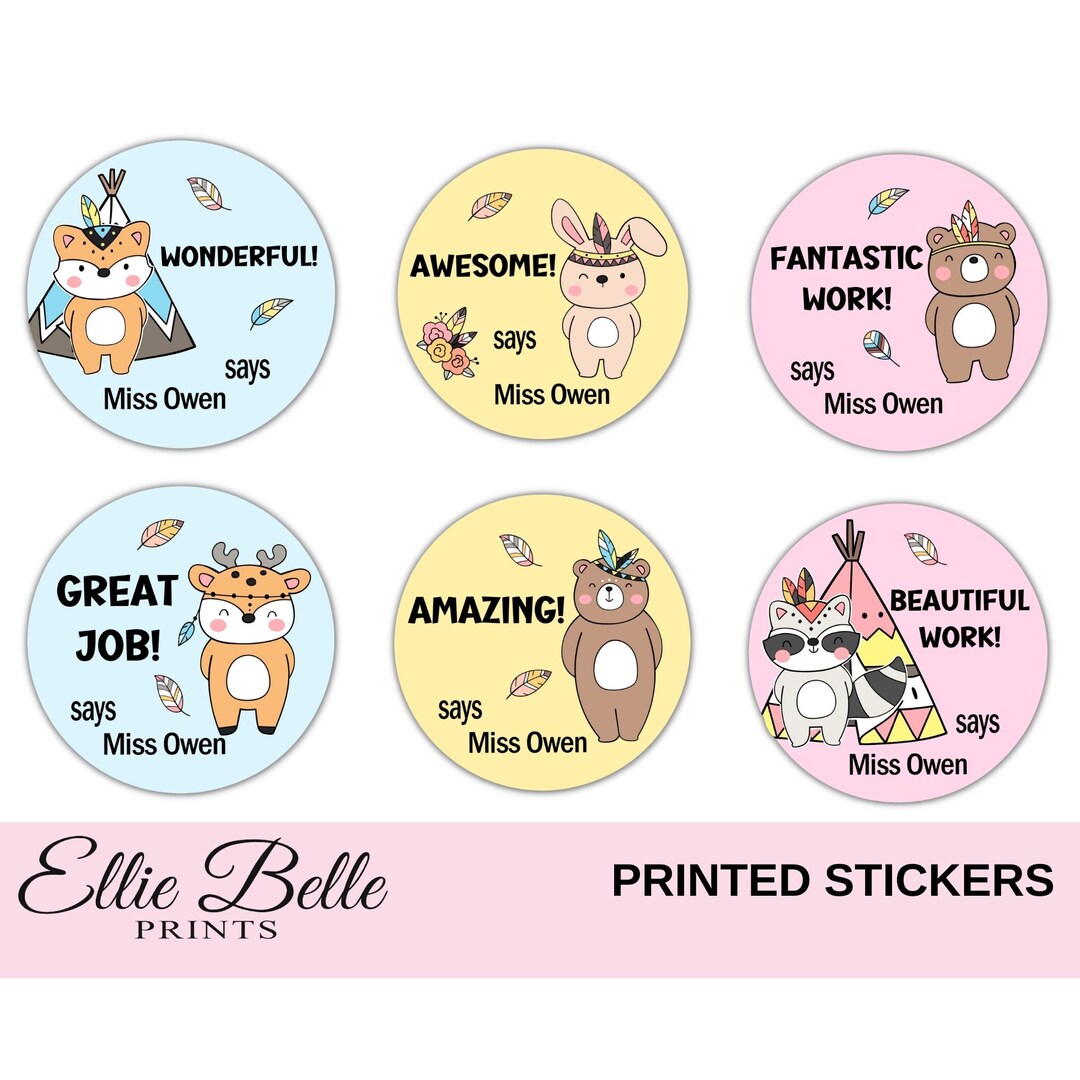 Personalised Teacher Stickers (boho Animals) | Personalised Teacher ...